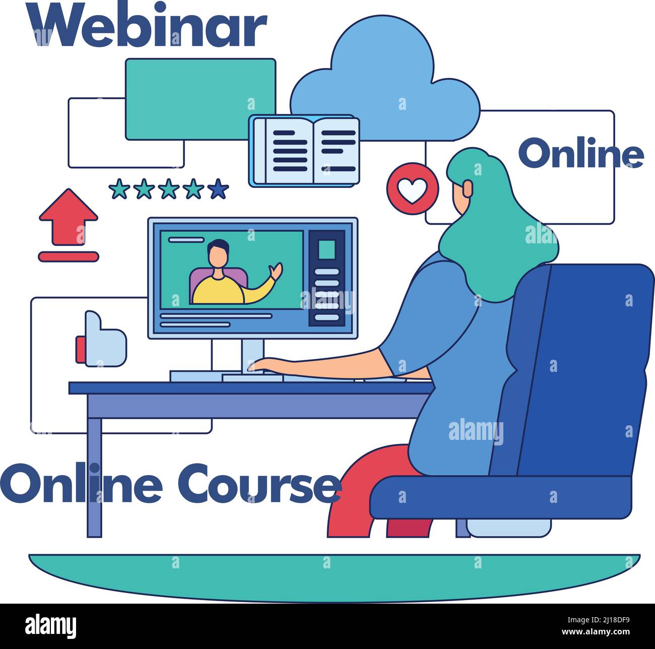 Streaming services concept image girl doing webinar and online courses ...