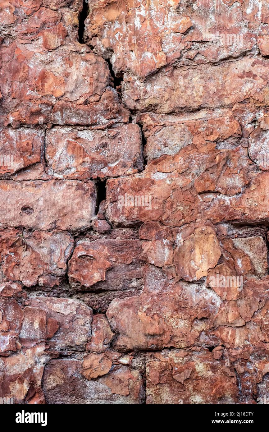 Broken old brick wall with ruin cement plaster texture for background ...
