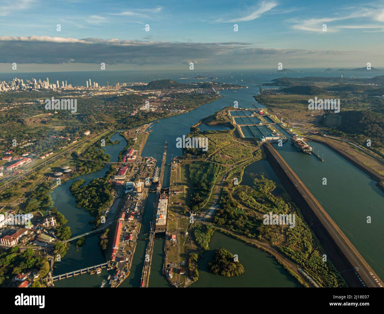 Beautiful aerial view of the Panama Canal and the Miraflores Locks ...