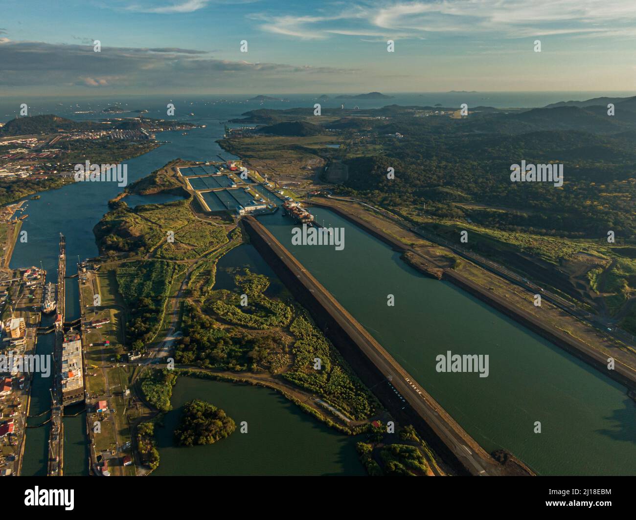 Beautiful aerial view of the Panama Canal and the Miraflores Locks ...
