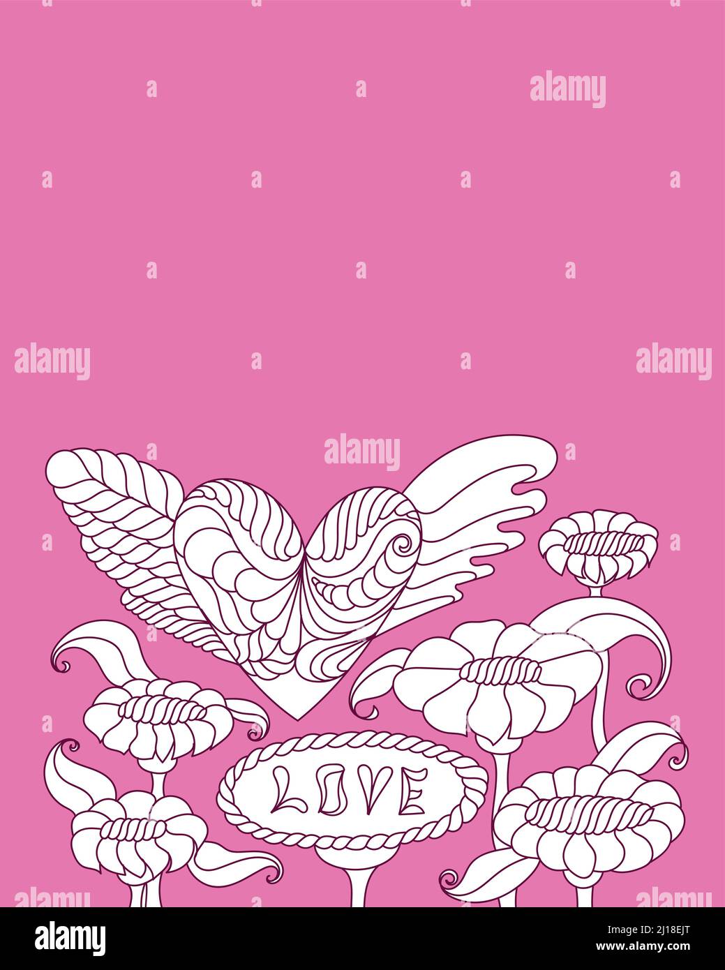 The wings of love. Valentines Day pink background. Heart with wings ...