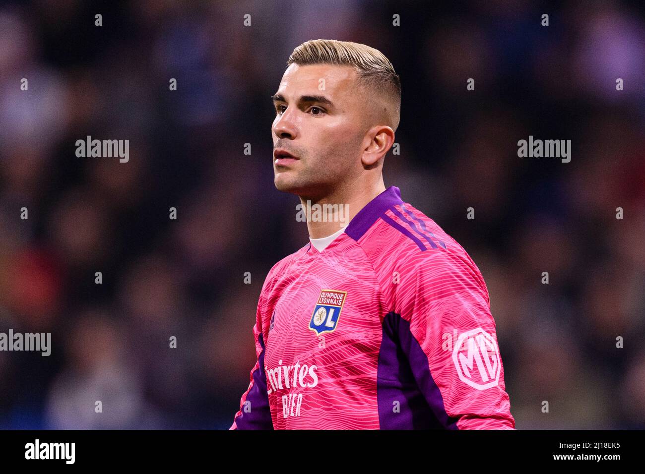 LYON, FRANCE - MARCH 17: Goalkeeper Anthony Lopez of Lyon walks in the ...