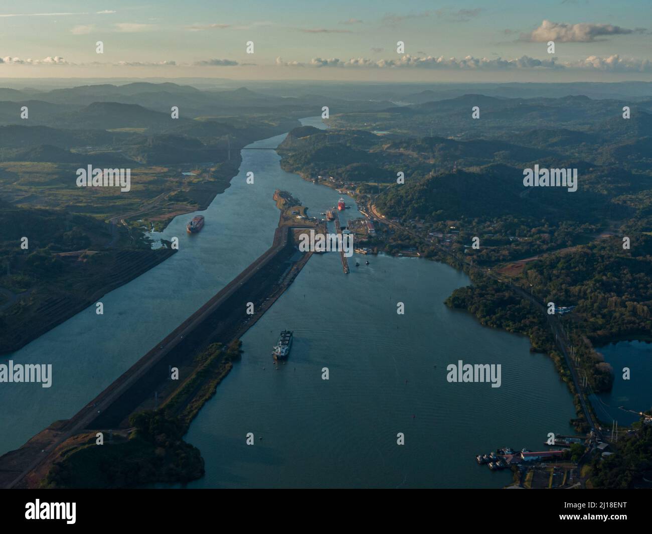 Beautiful aerial view of the Panama Canal and the Miraflores Locks ...
