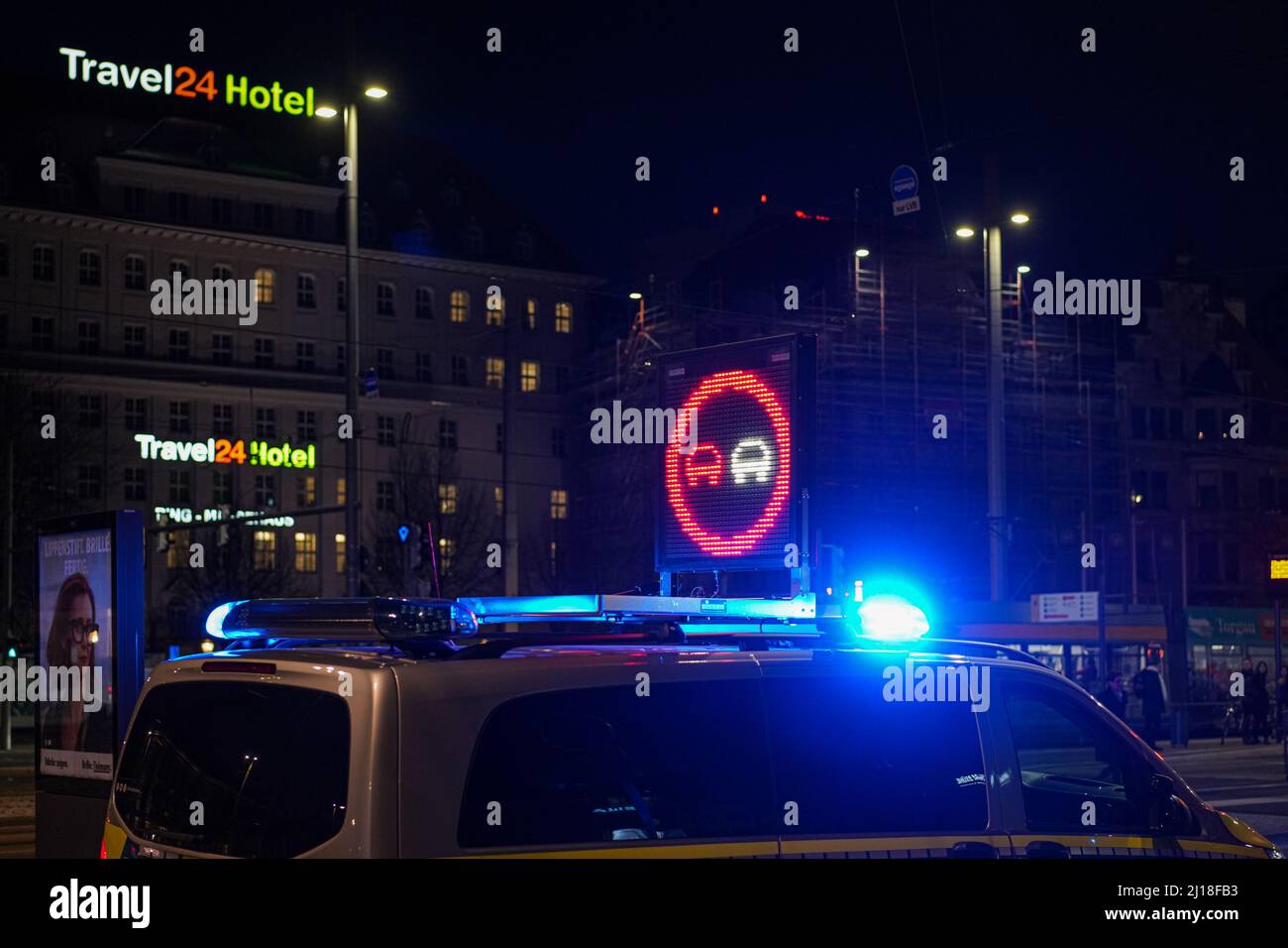 Blue and white warning sign hi-res stock photography and images - Alamy