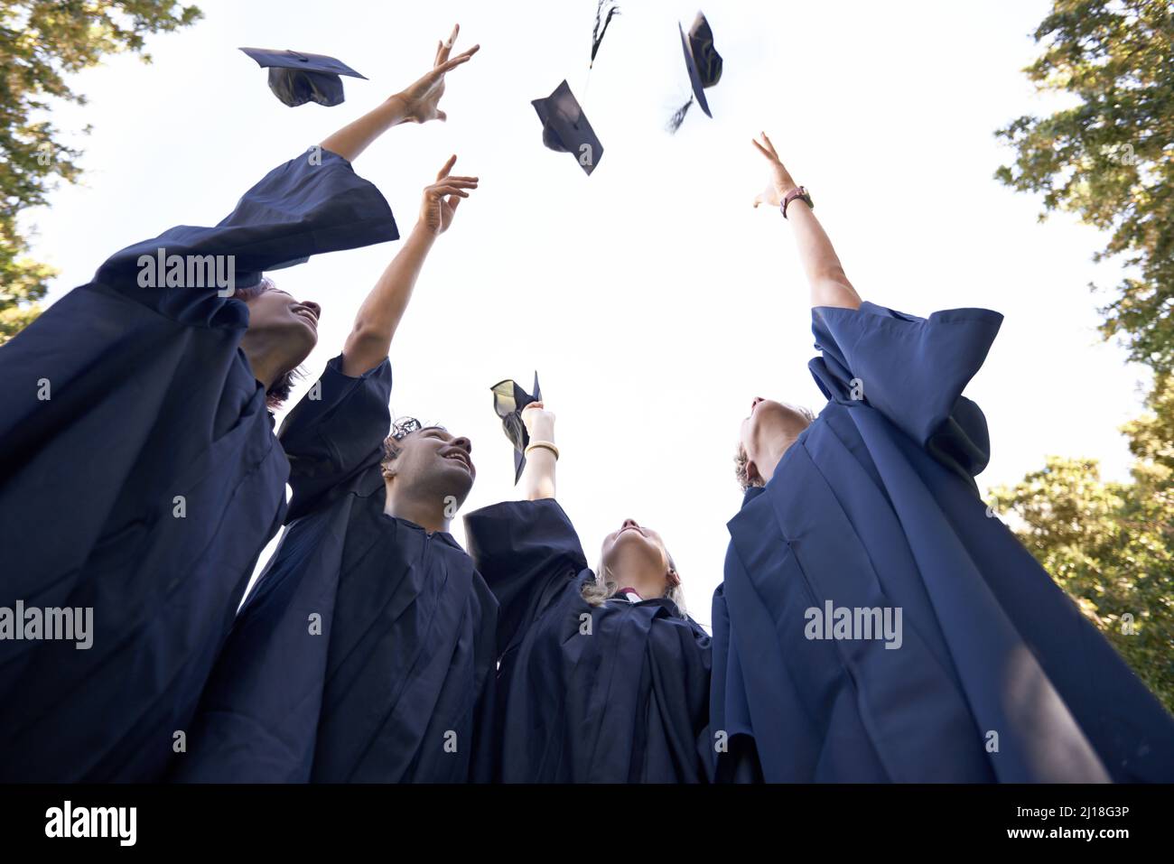 Our hard work has paid off. A group of college graduates celebrating by ...