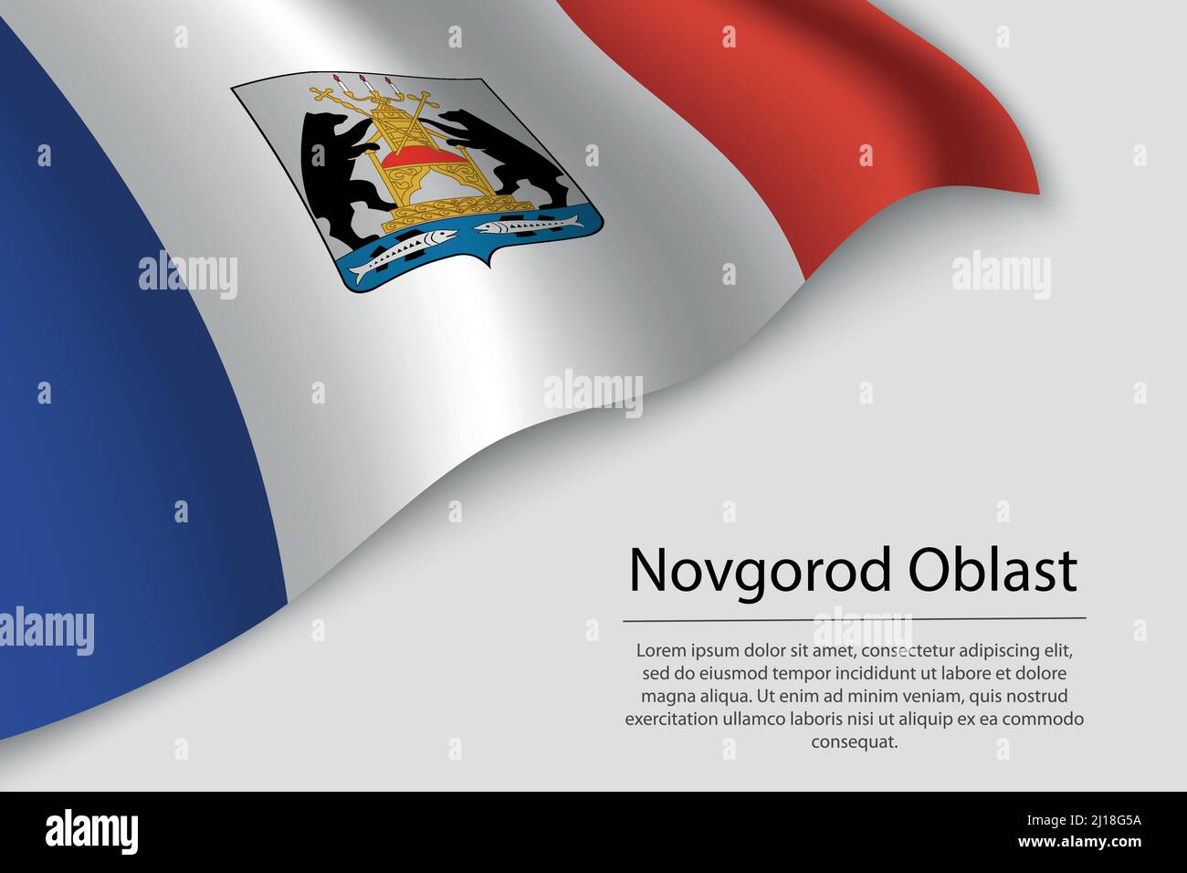 Wave flag of Novgorod Oblast is a region of Russia. Banner or ribbon ...