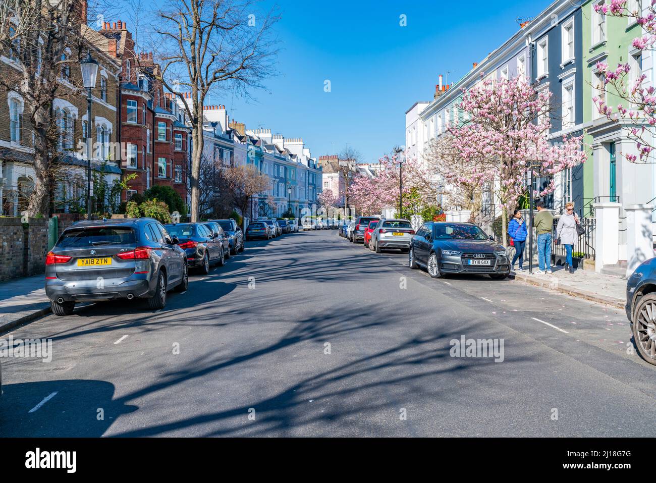 LONDON, UK - MARCH 19, 2022: Colorful terraced houses in residential ...