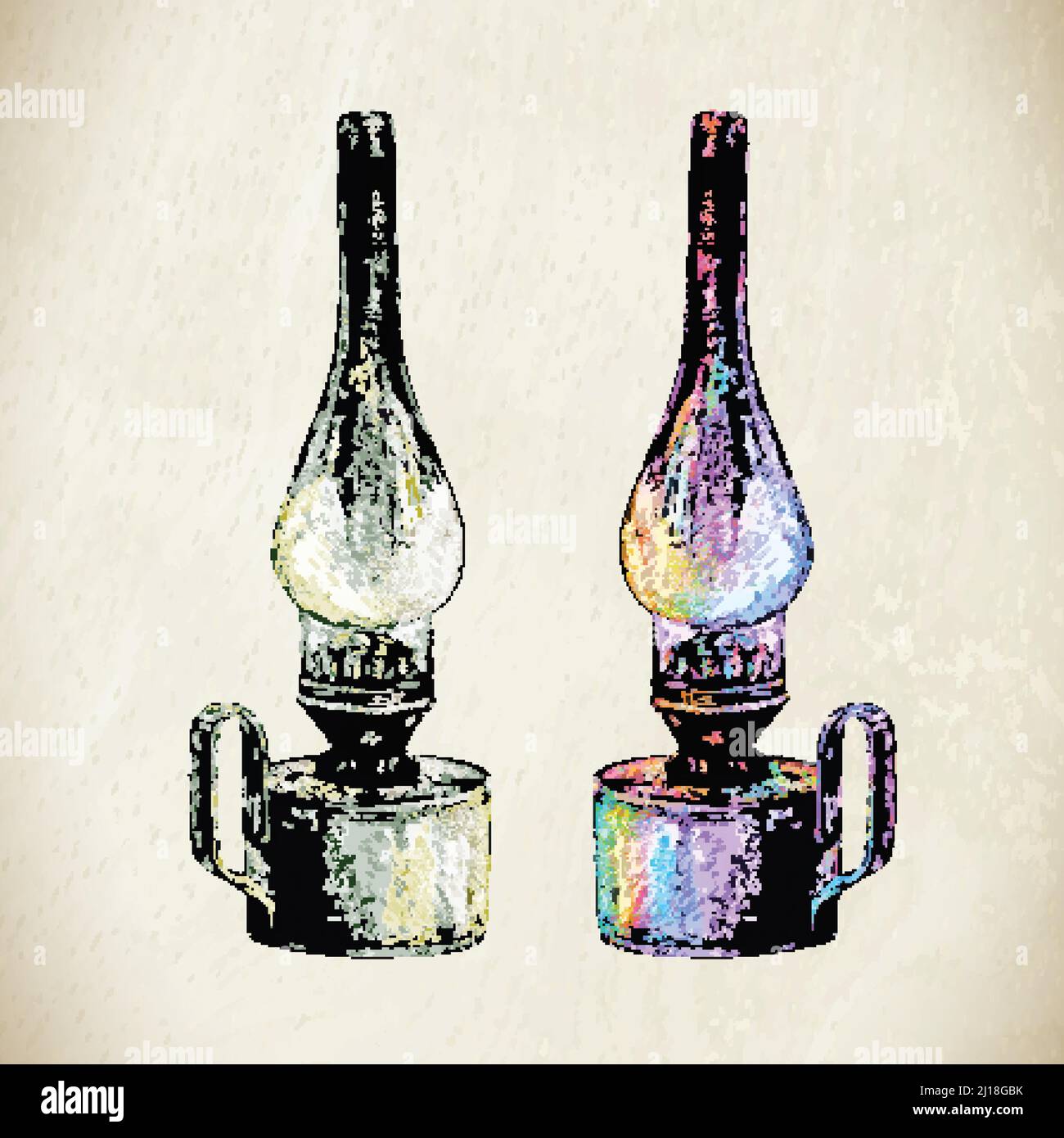 Vector Kerosene Lamp Vintage Lantern In Sketch Style Stock Vector