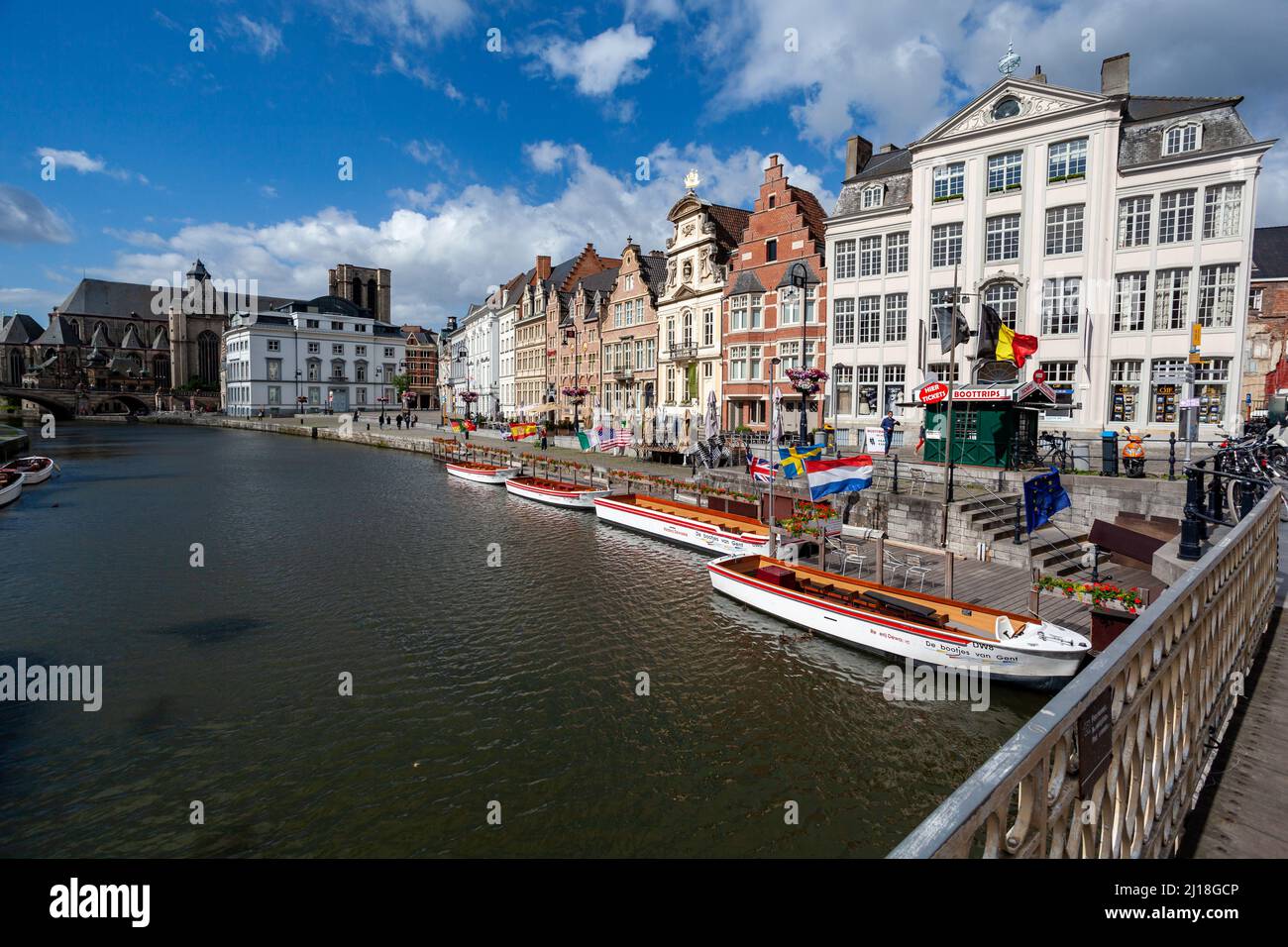 A the facade of the historical flemish houses on the water canals of ...