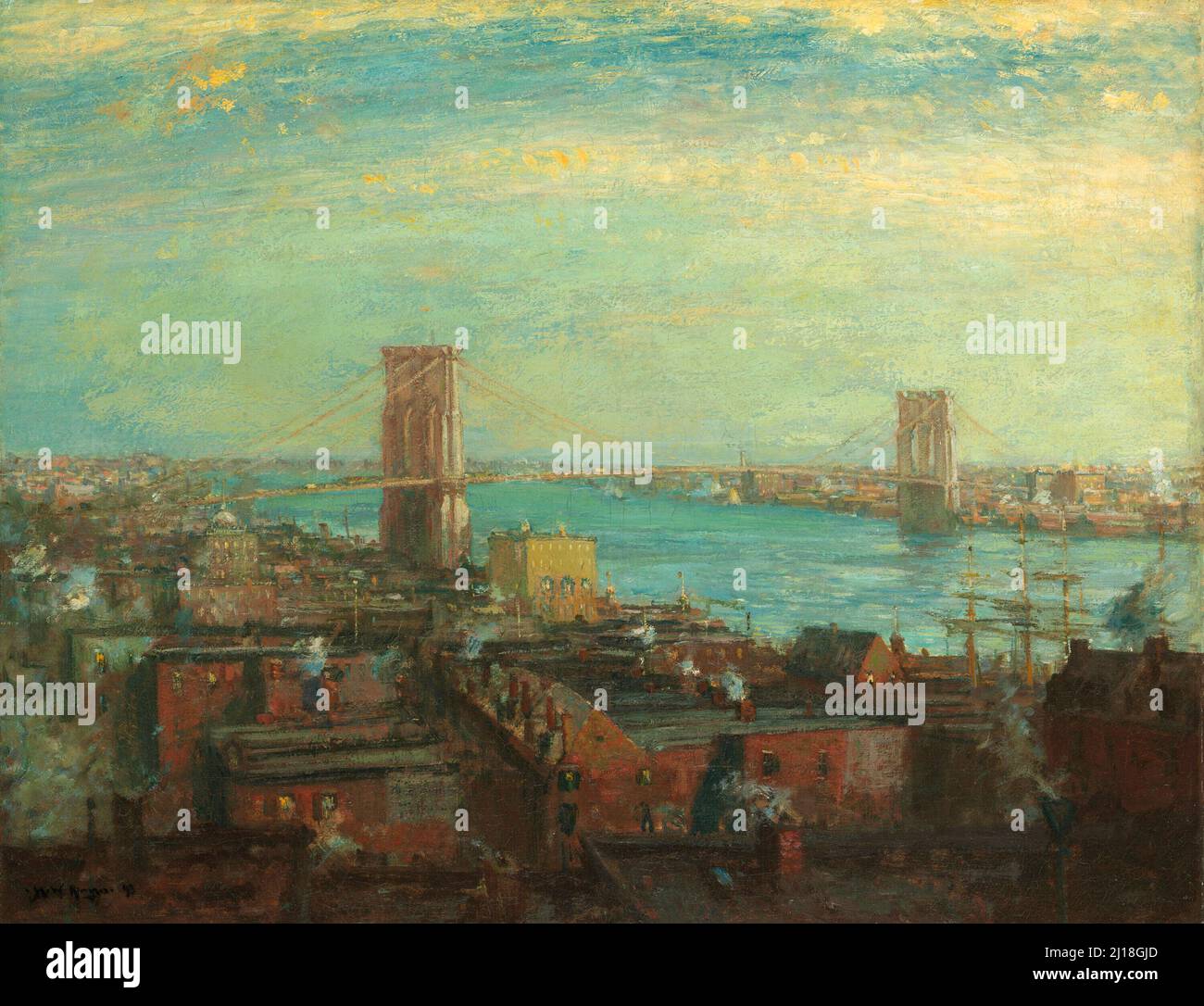Brooklyn Bridge. Henry Ward Ranger. 1899 Stock Photo - Alamy
