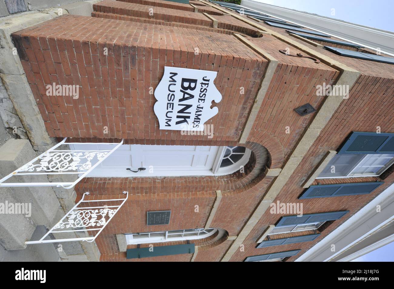 A closeup of the Jesse James Bank Museum in Liberty, Missouri Stock ...