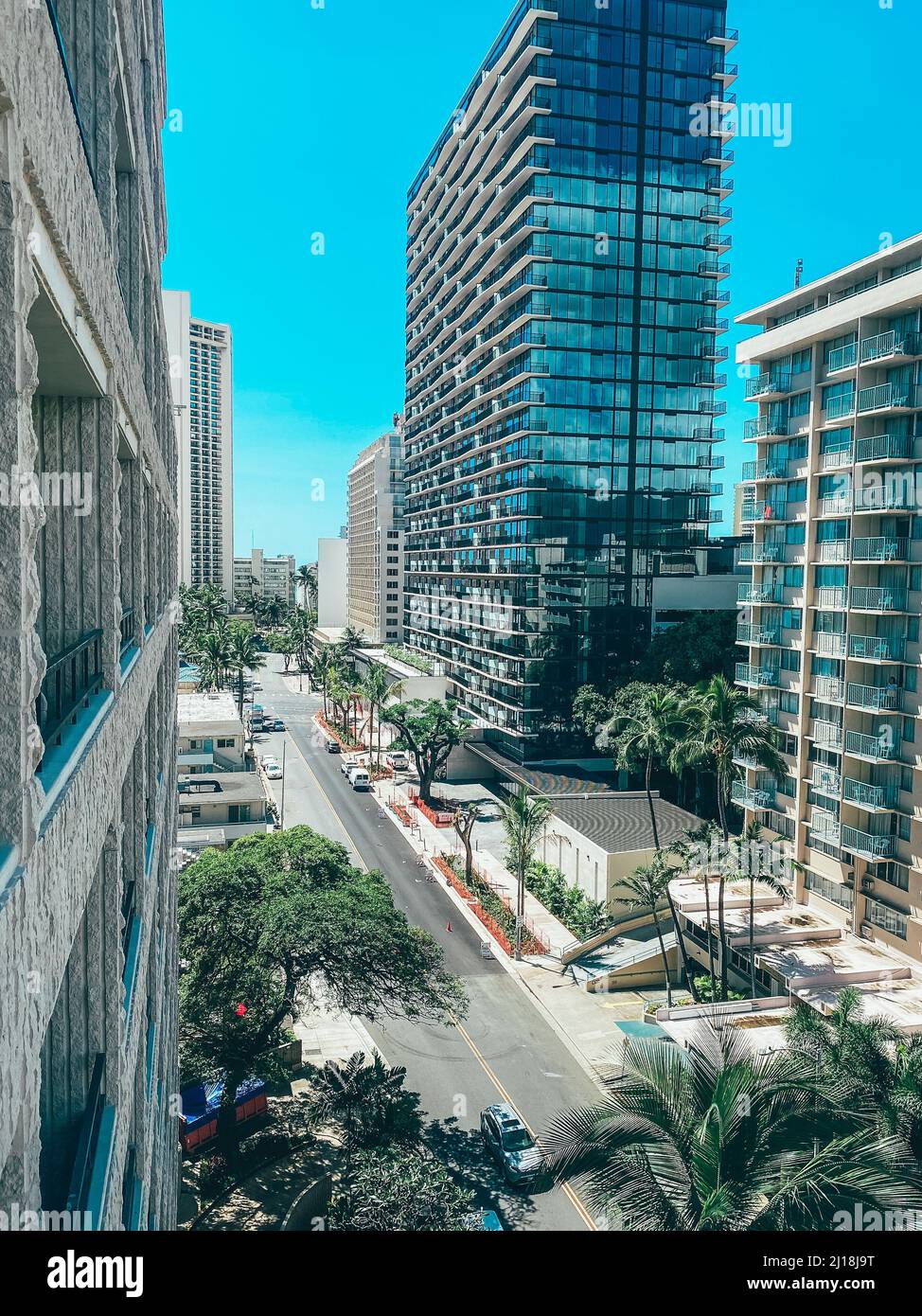 A closeup of the Kanekapolei Street leading to downtown Waikiki and ...