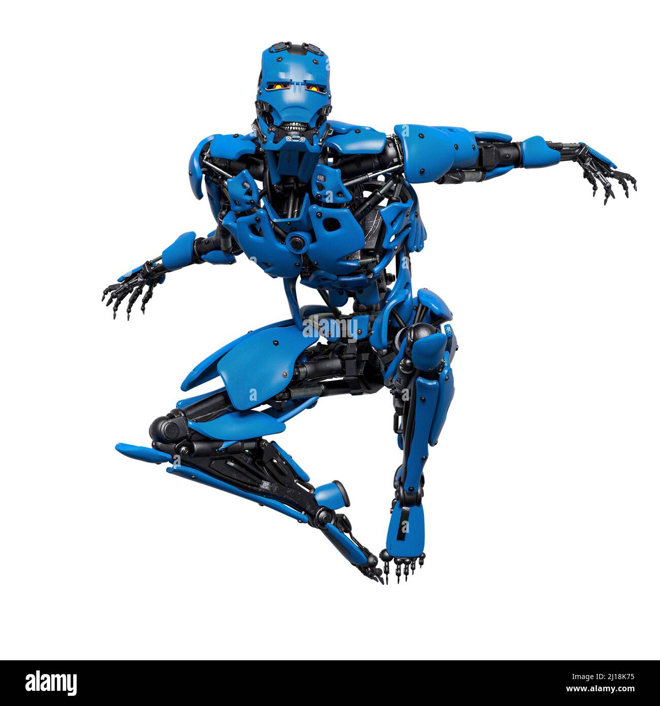 cyborg is doing a comic jumping in action, 3d illustration Stock Photo ...