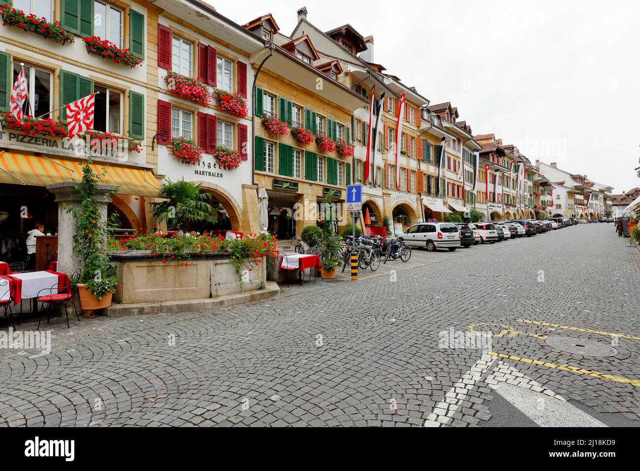 Morat, Switzerland - September 15, 2015: The townhouses at the most ...