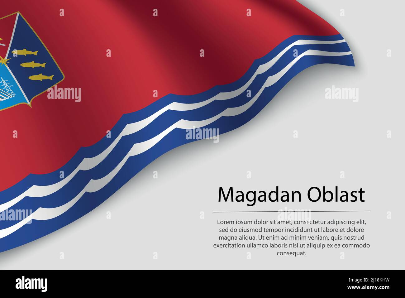 Wave flag of Magadan Oblast is a region of Russia. Banner or ribbon ...
