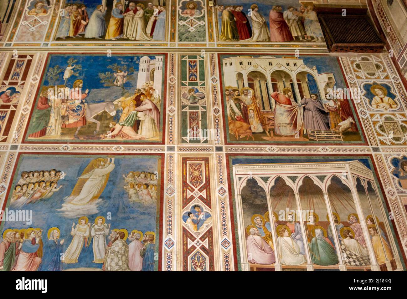 A closeup of the beautiful frescoes on the walls of Cappella degli ...