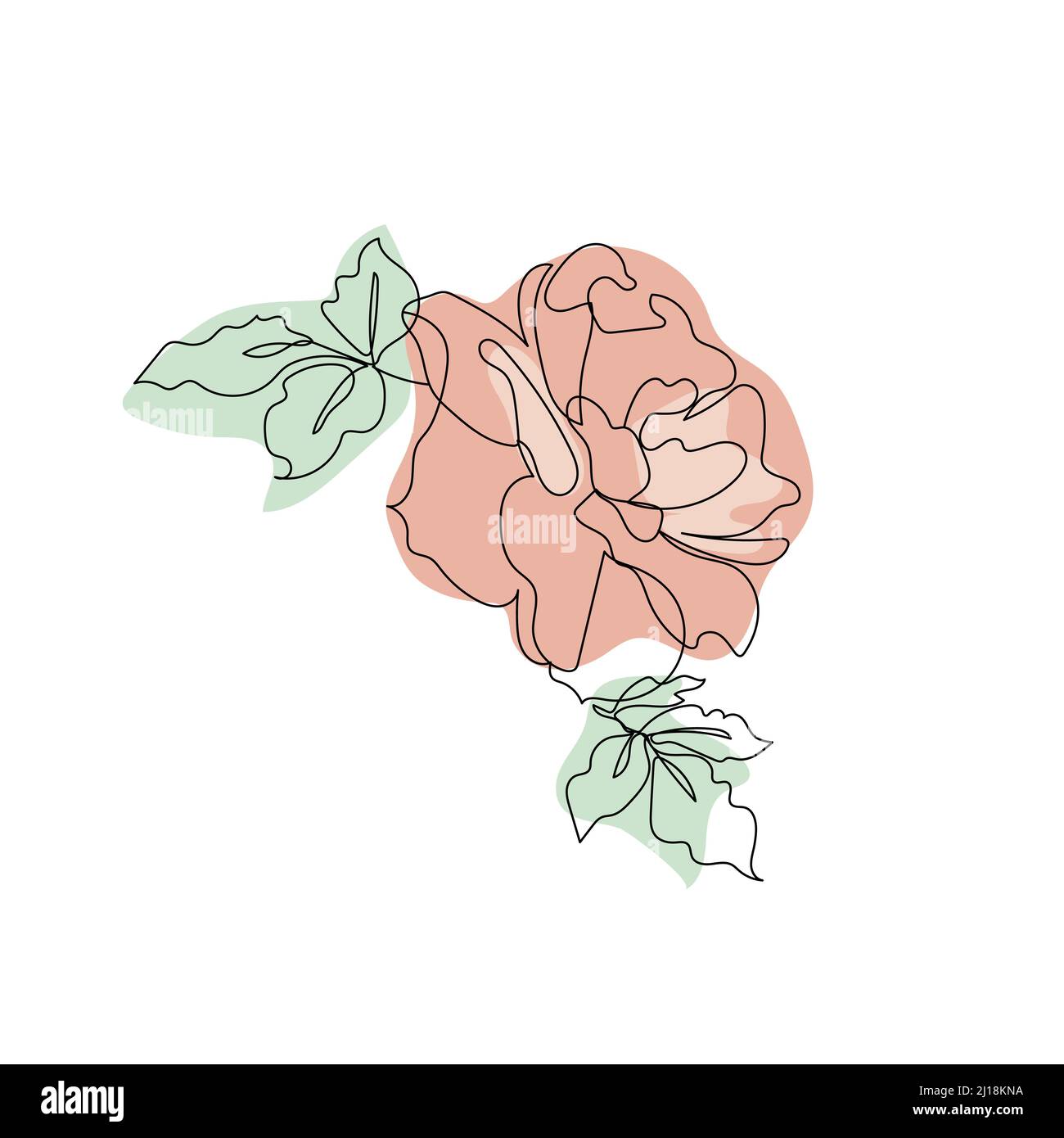 One single line drawing of rose flower and pastel neutral shapes Stock ...