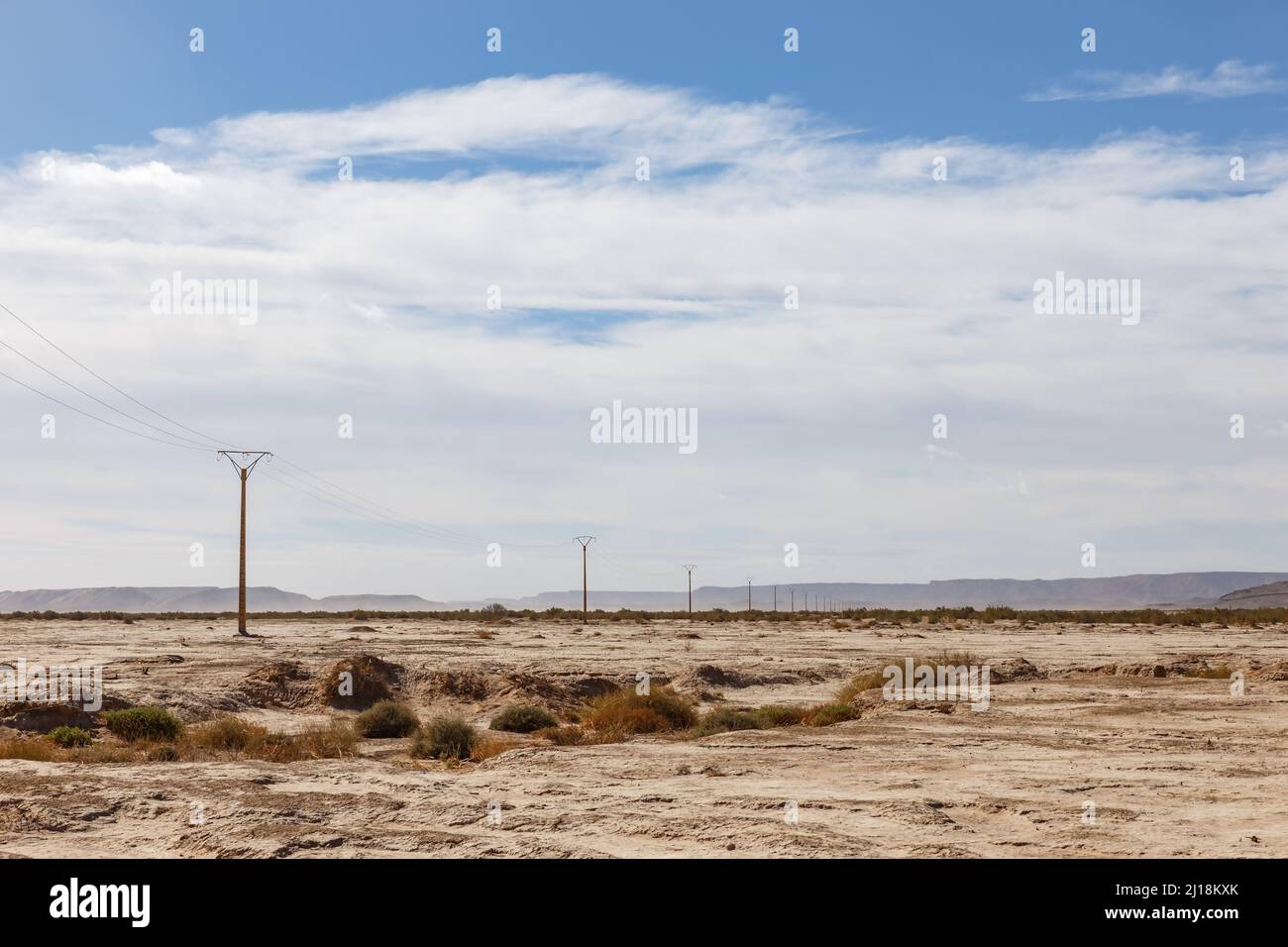 Electric power line in Sahara Desert. Morocco Stock Photo - Alamy