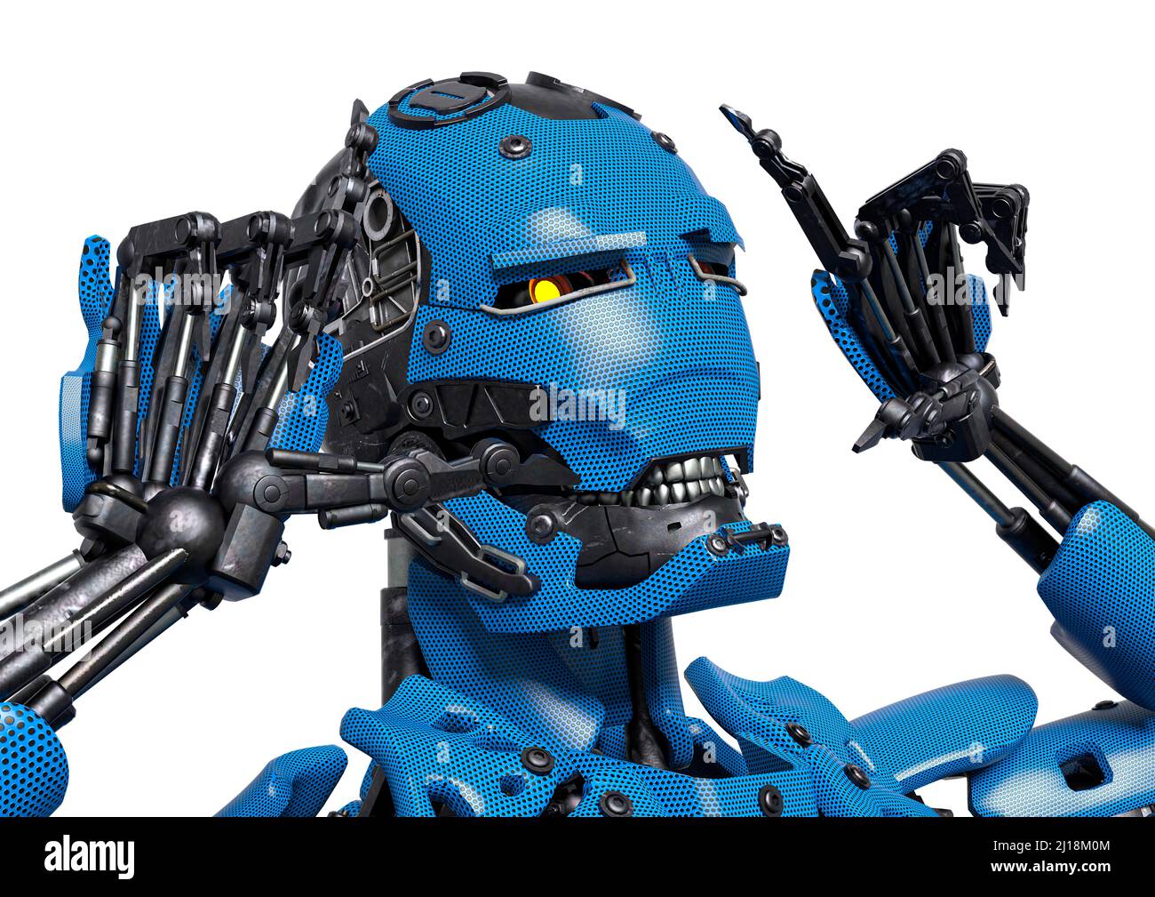 cyborg is looking and framing up like a photografer, 3d illustration ...