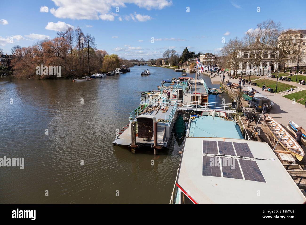 A scenic view of the riverside at Richmond upon Thames, Surrey,England ...