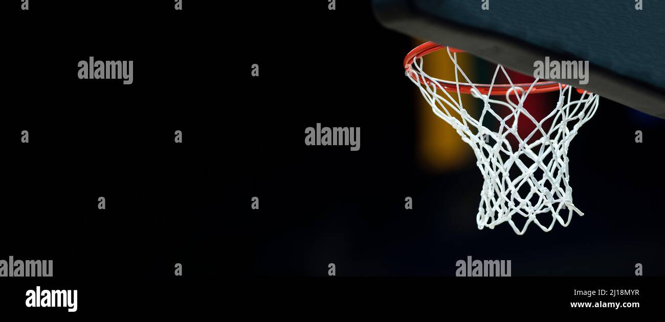 Basketball hoops against dark background. Banner art concept ...