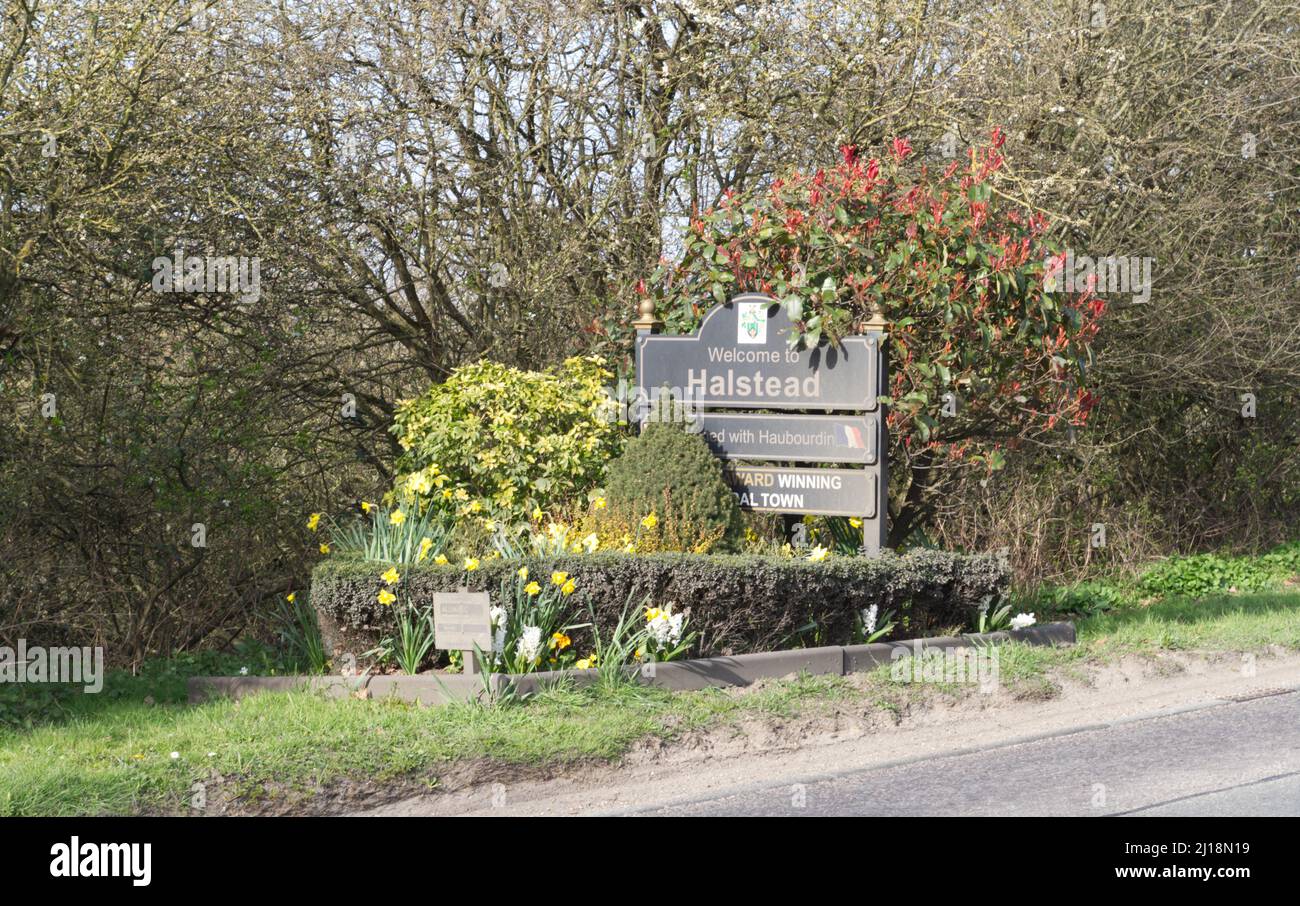 Welcome to Halstead sign, Halstead, Essex Stock Photo - Alamy