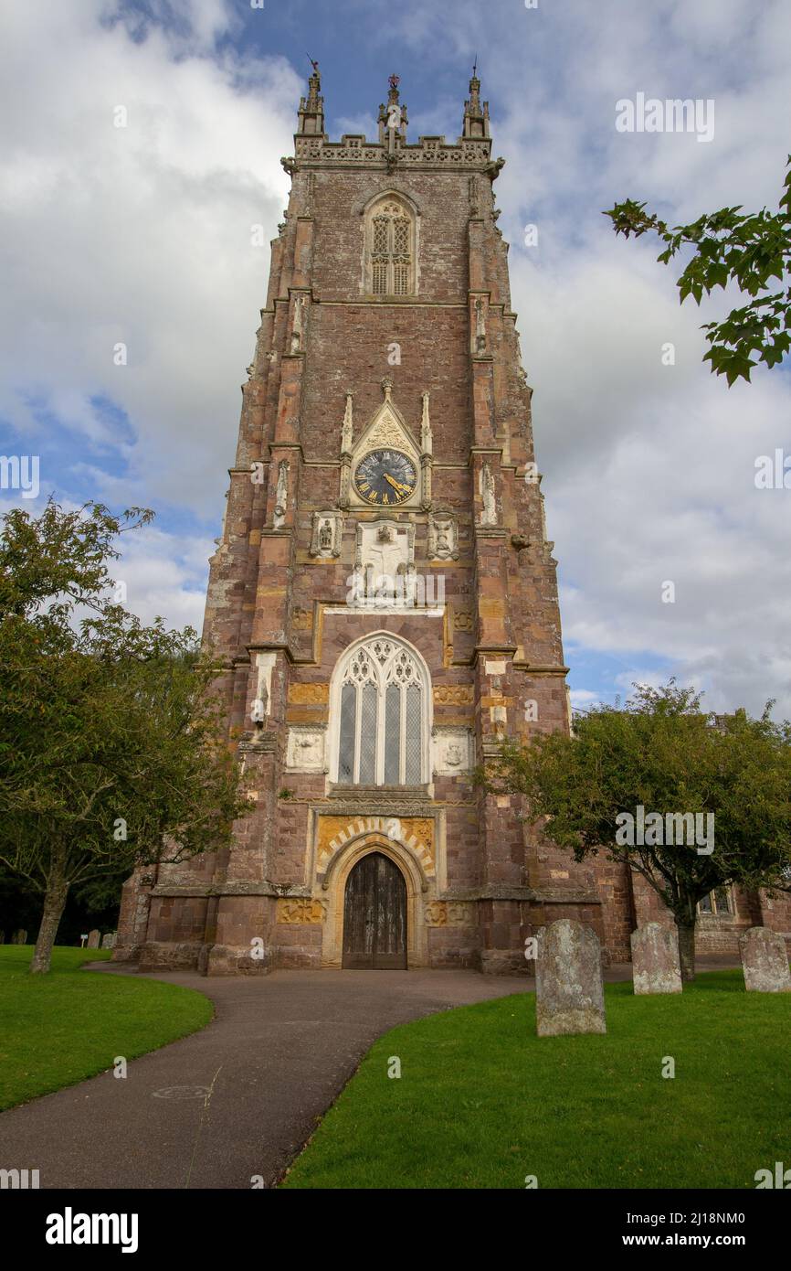 CULLOMPTON, DEVON, UK - SEPTEMBER 16, 2021 The great west tower and ...
