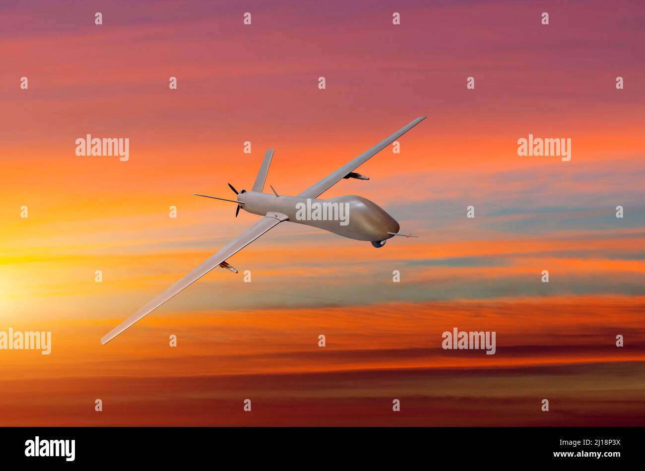 Unmanned military aircraft on white background sunset sky Stock Photo ...