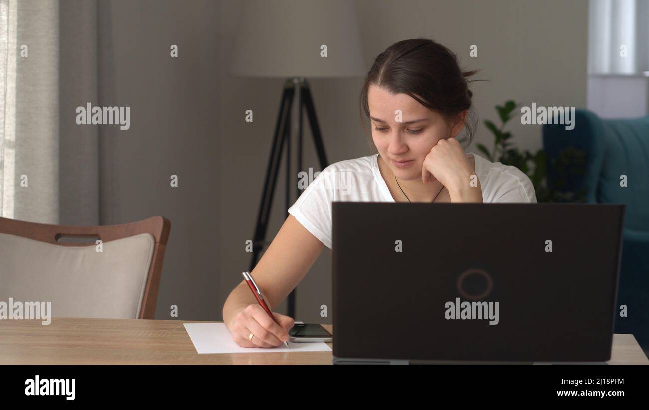 Authentic Stressful Woman working Chatting On Laptop Living Room ...