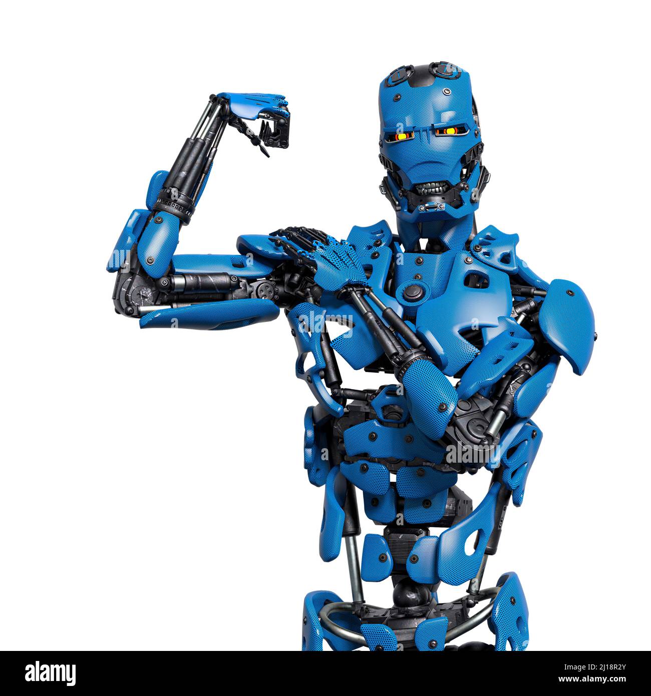 cyborg doing a can do it pose, 3d illustration Stock Photo - Alamy
