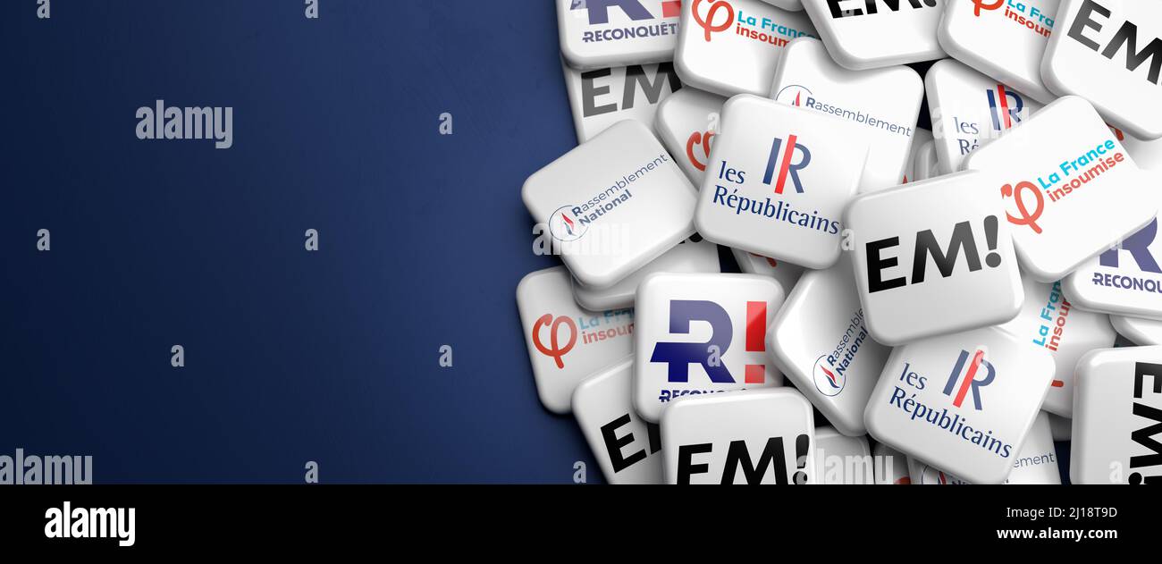 Elections in France. Logos of the main parties with candidates for ...