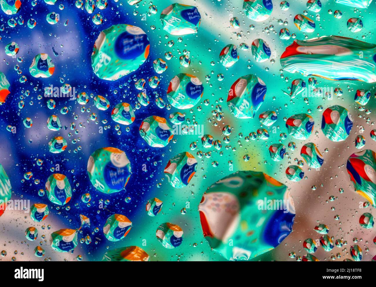 Abstract irregular water drops macro showing reflected colours Stock ...