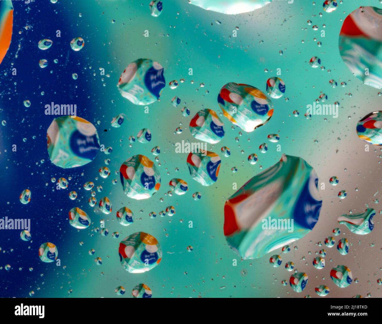 Abstract irregular water drops macro showing reflected colours Stock ...