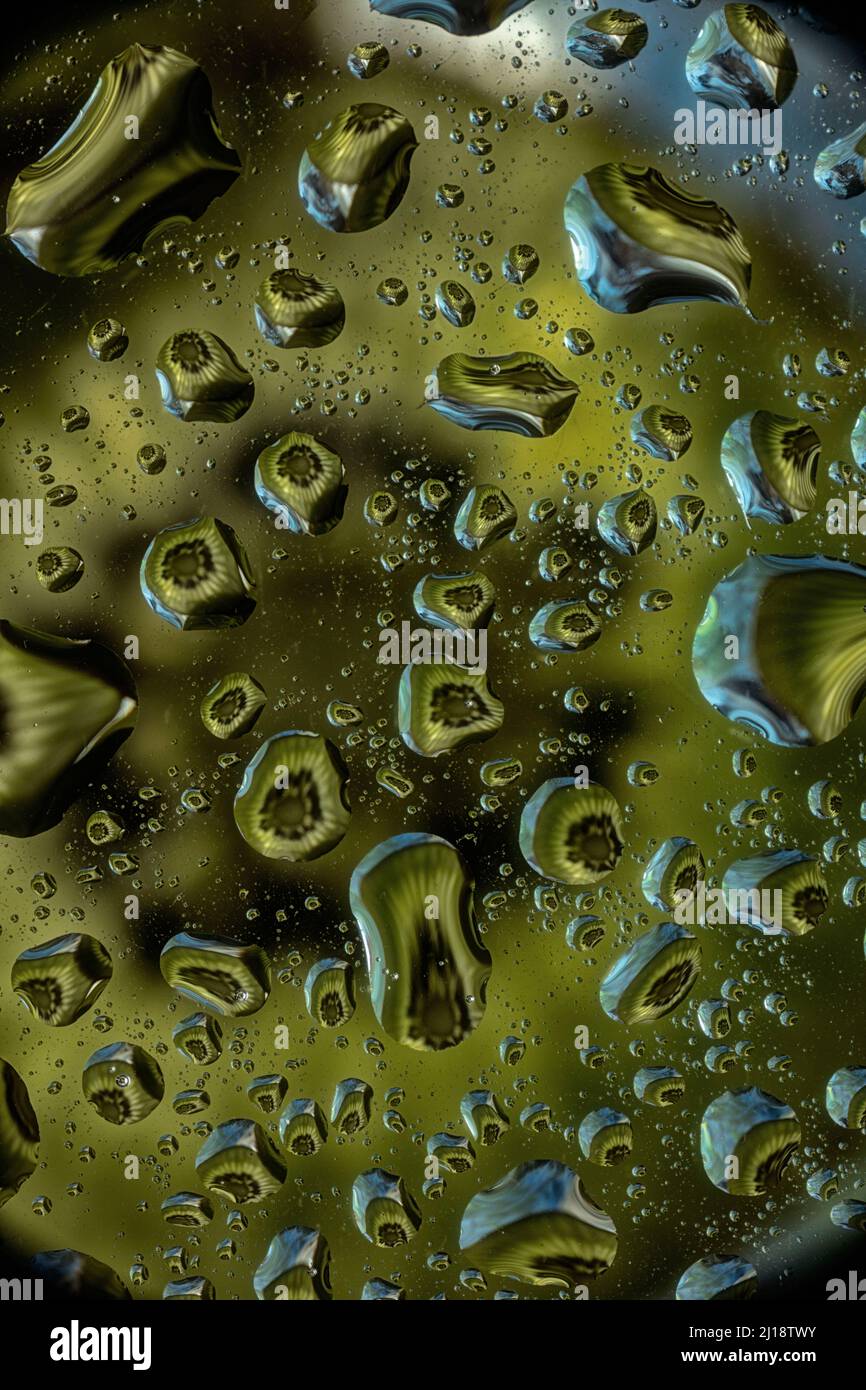 Abstract irregular water drops macro showing reflected colours Stock ...