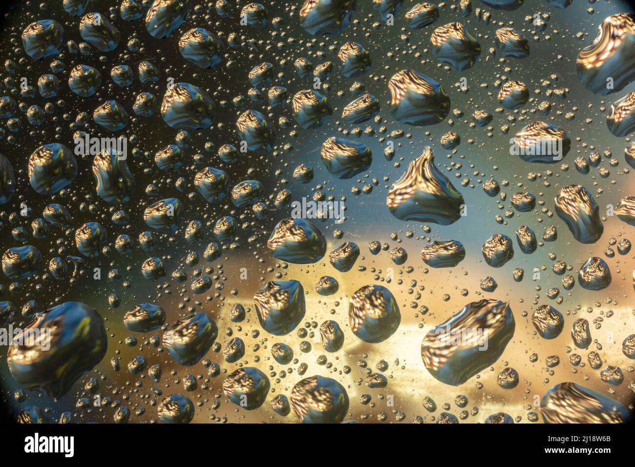 Abstract irregular water drops macro showing reflected colours Stock ...