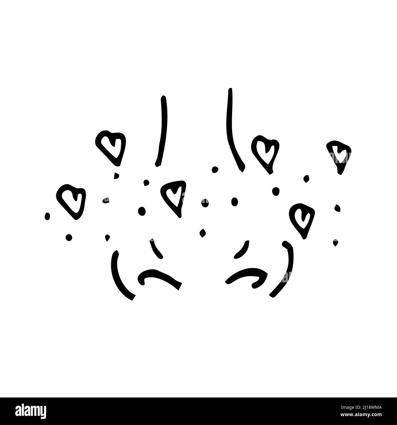 Doodle illustration of nose with freckles and hearts. Hand-drawn sketch ...