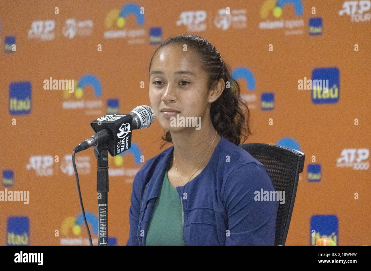 Miami Gardens, United States. 23rd Mar, 2022. Leila Fernandez talks to ...