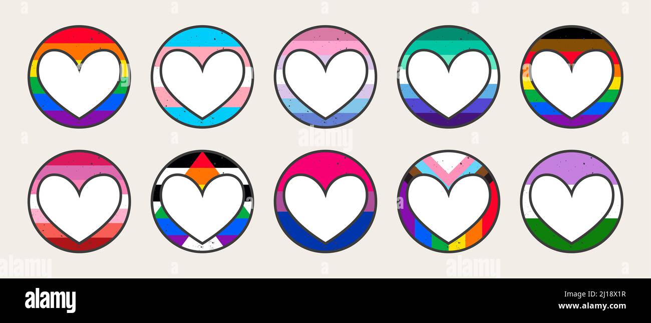 Retro Pride LGBTQ+ flags. 80s style retro rainbow striped circles with ...