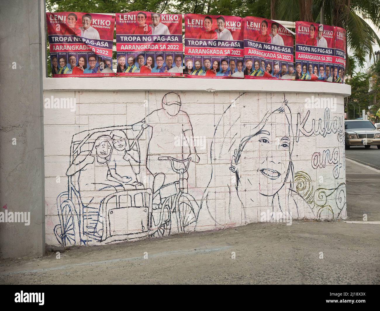 Unfinished outline artwork with a face of Presidential aspirant Leni ...