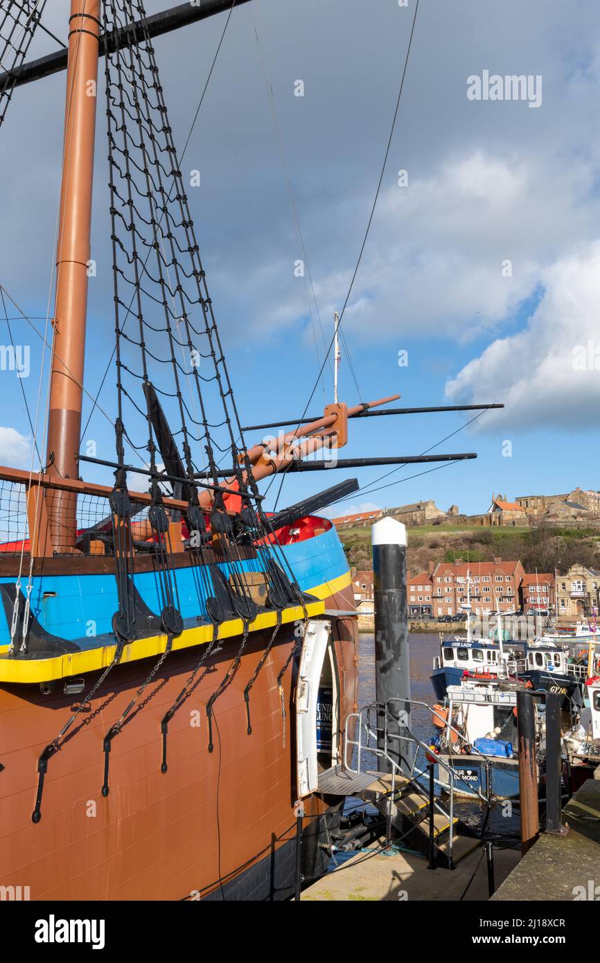 The Endeavour boat at Endeavour Wharf in Whitby Stock Photo - Alamy