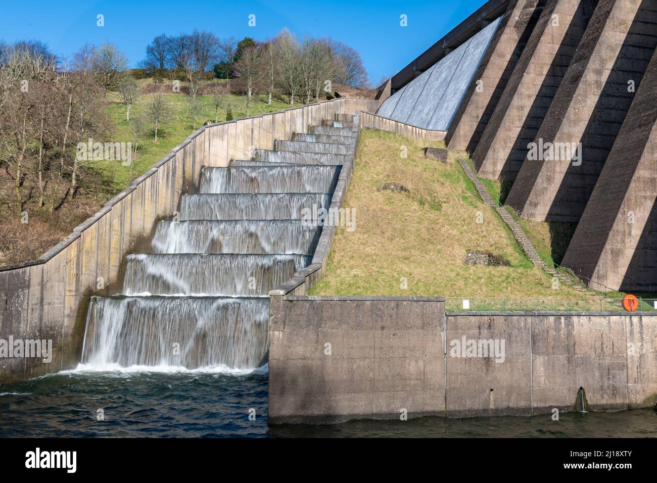 Long exposure of the waterfalls flowing over Wimbleball dam in Somerset ...