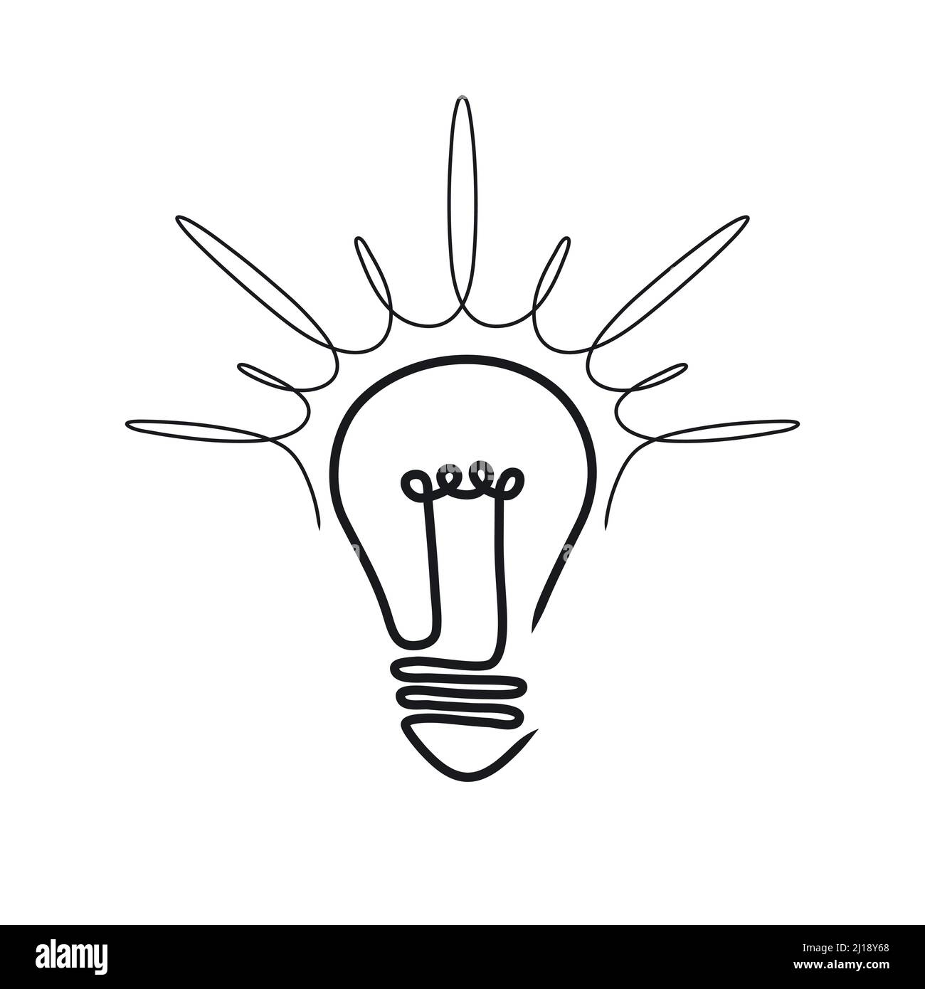Vector of a continuous line of a light bulb . A one-line image of a ...