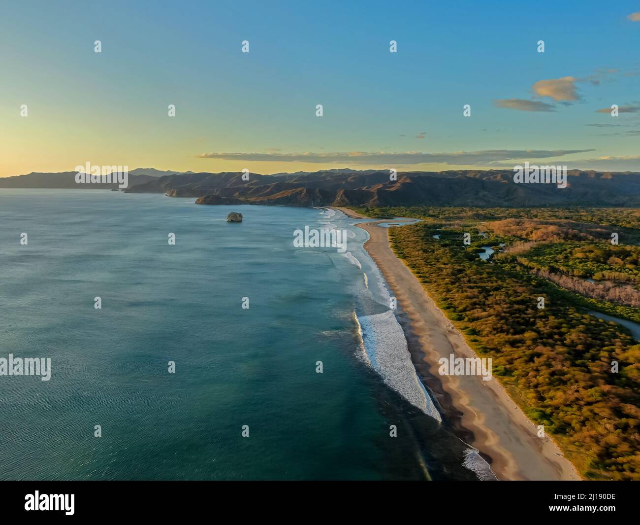 Beautiful aerial view of a sunset in Naranjo Beach - Witch Rock Costa ...
