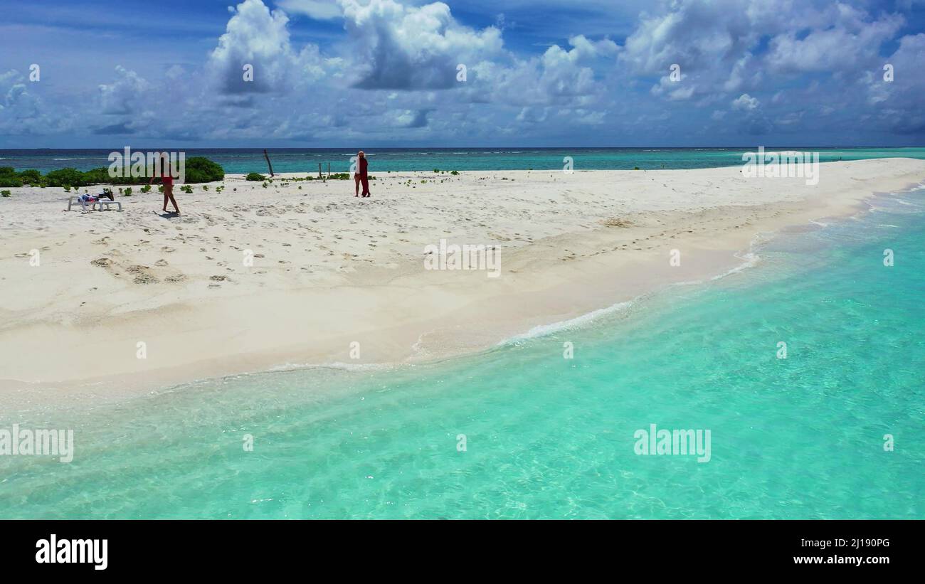 The Caucasian women from Russia on the beach in Fulhadhoo Island, the ...