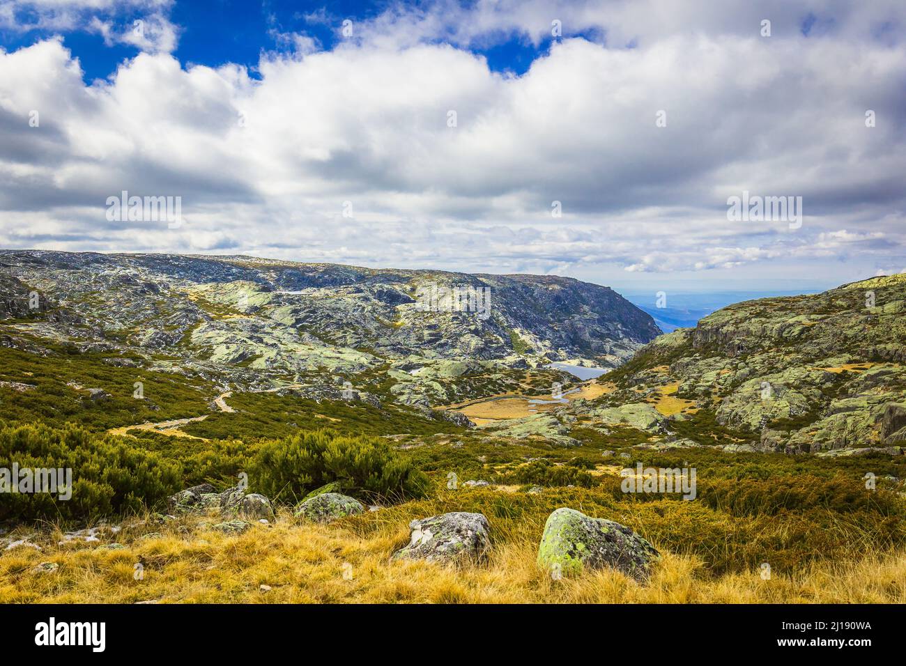 A beautiful mountainous landscape with snow in the central massif of ...