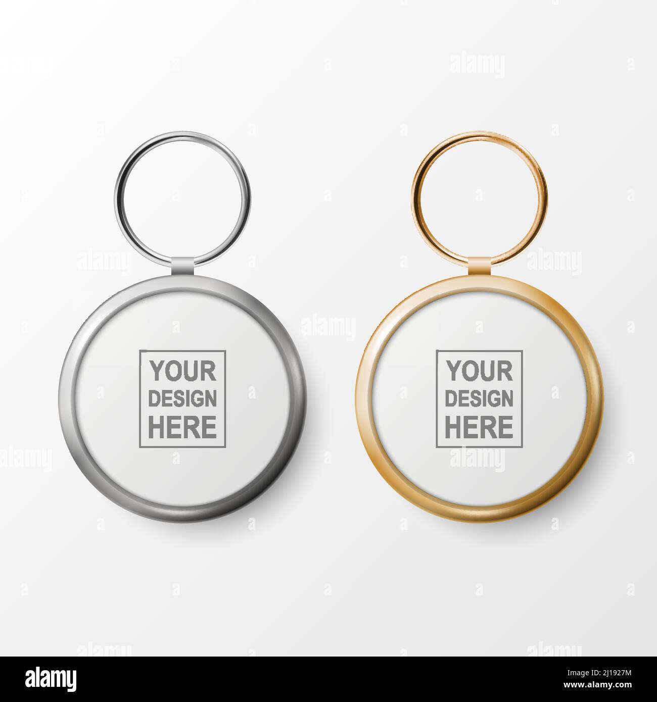 Vector 3d Realistic White Round Keychain, Silver and Golden Ring and ...