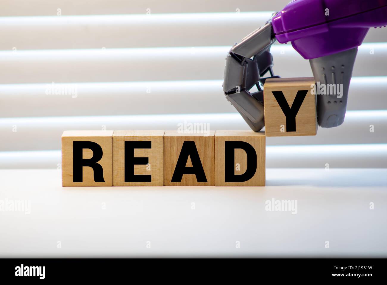 READY word written on wood block, business block Stock Photo - Alamy