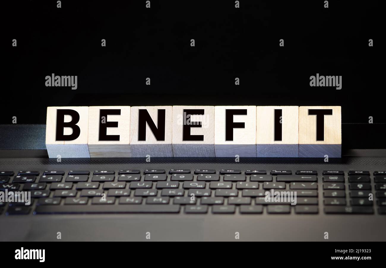 BENEFITS word made with building blocks, concept Stock Photo - Alamy