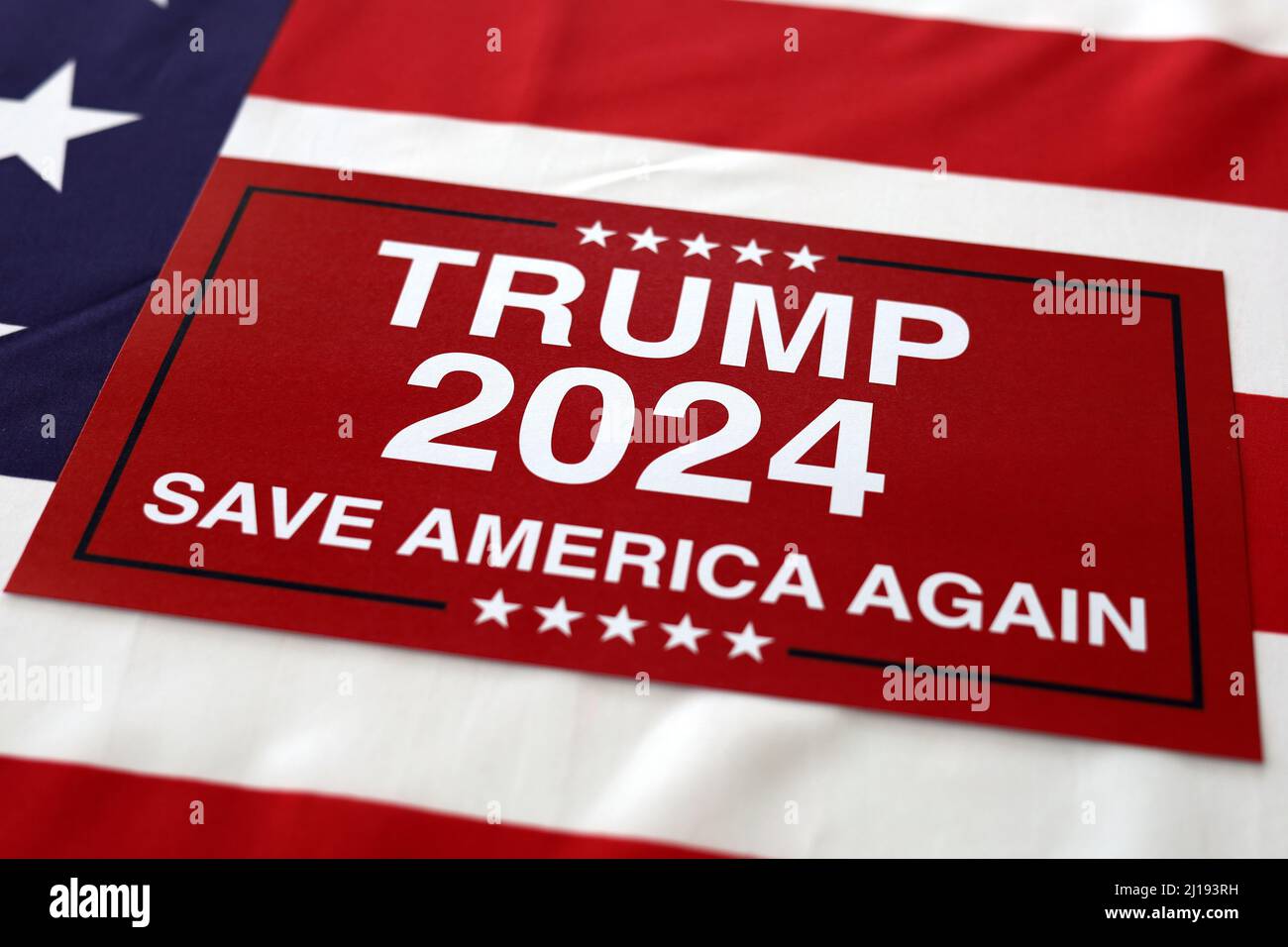 Trump Take America Back over Waving American Flag Stock Photo - Alamy