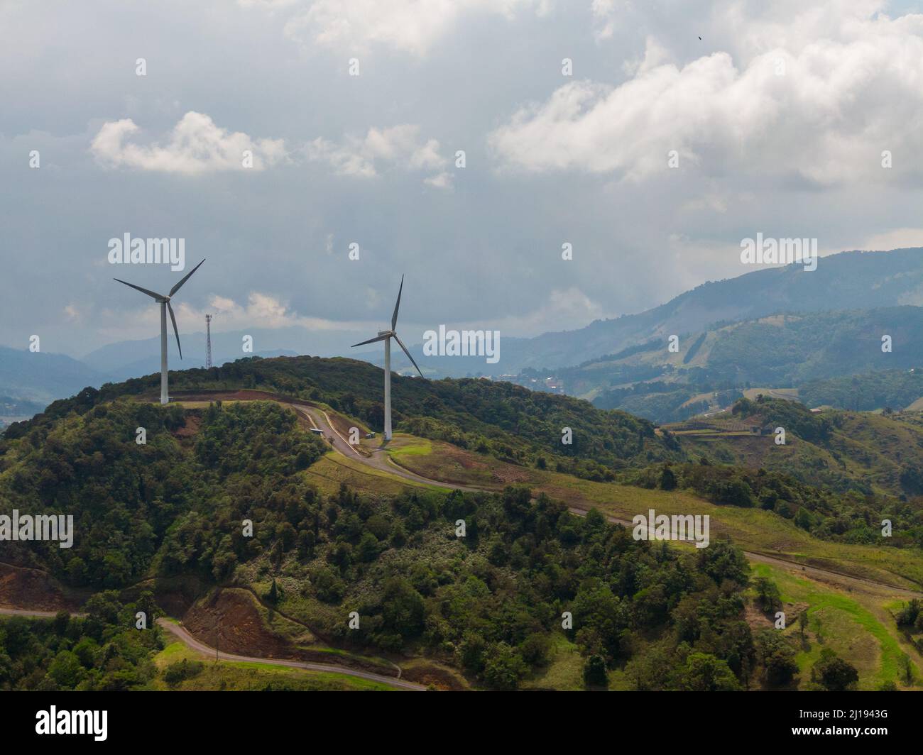 Beautiful aerial view of the renewable energy Windmills in Costa Rica ...